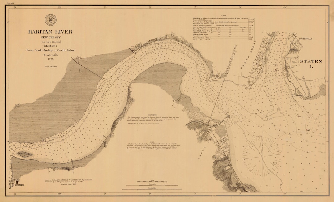 Raritan River - Raritan Bay to New Brunswick Map 1874 - Nautical Chart ...