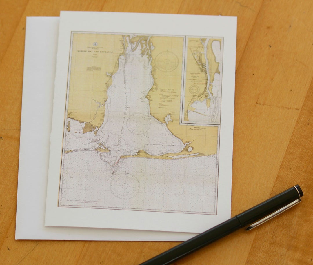 Mobile Bay Map Notecards 1933 4.25x5.5 - Etsy