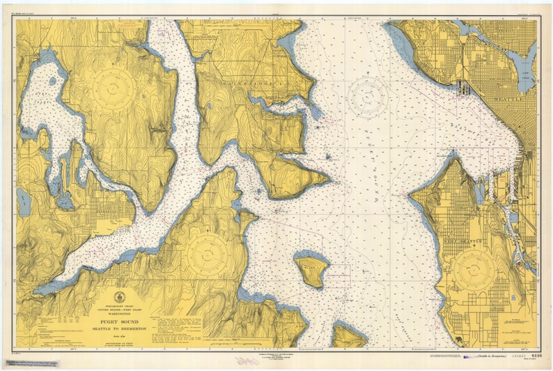 Puget Sound Map 1948 Nautical Chart Print | Etsy