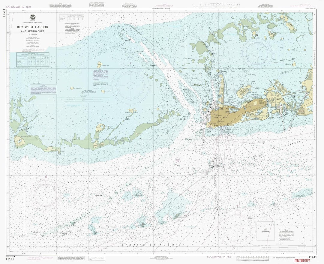 Key West Harbor and Approaches Map - 1987 - Nautical Chart Print - Etsy