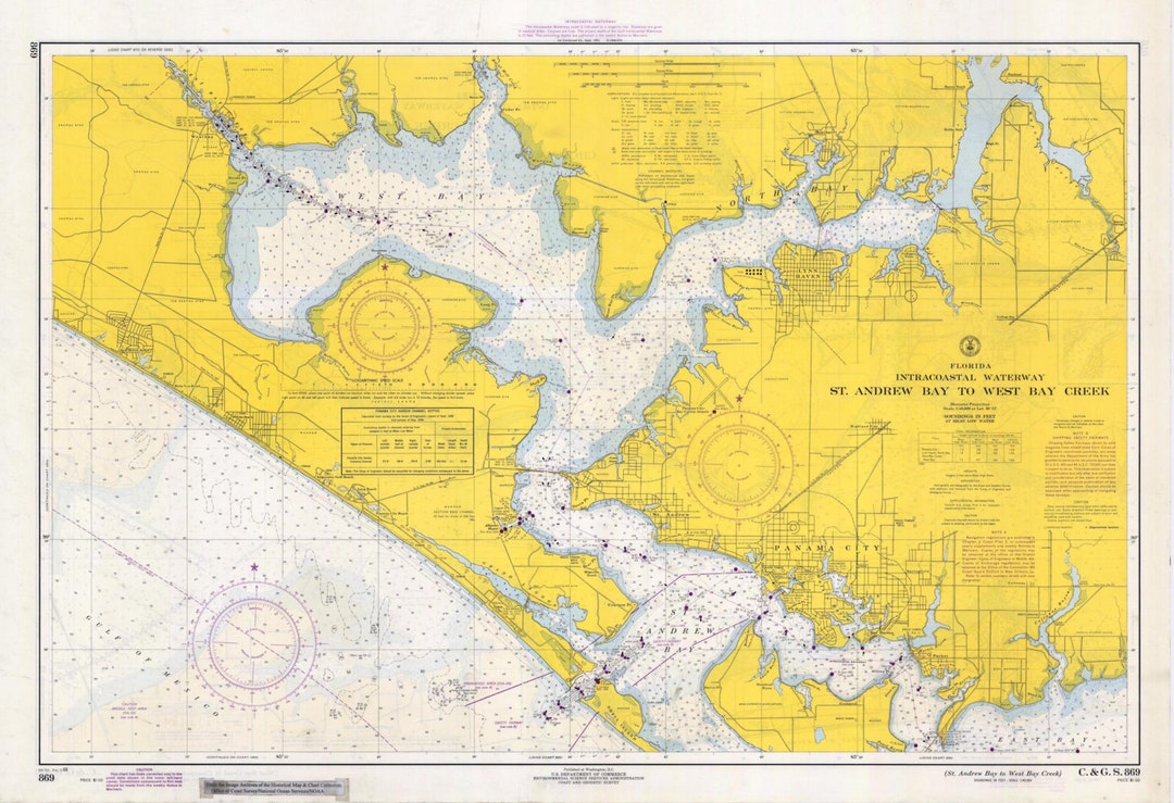 St. Andrew's Bay Map - Panama City, Florida Chart 1968 - Nautical Chart ...