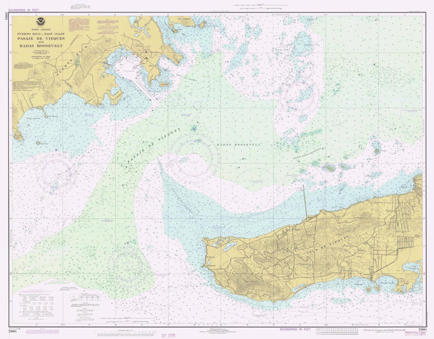 Puerto Rico & Vieques Map 1981 - Nautical Chart Print - Etsy
