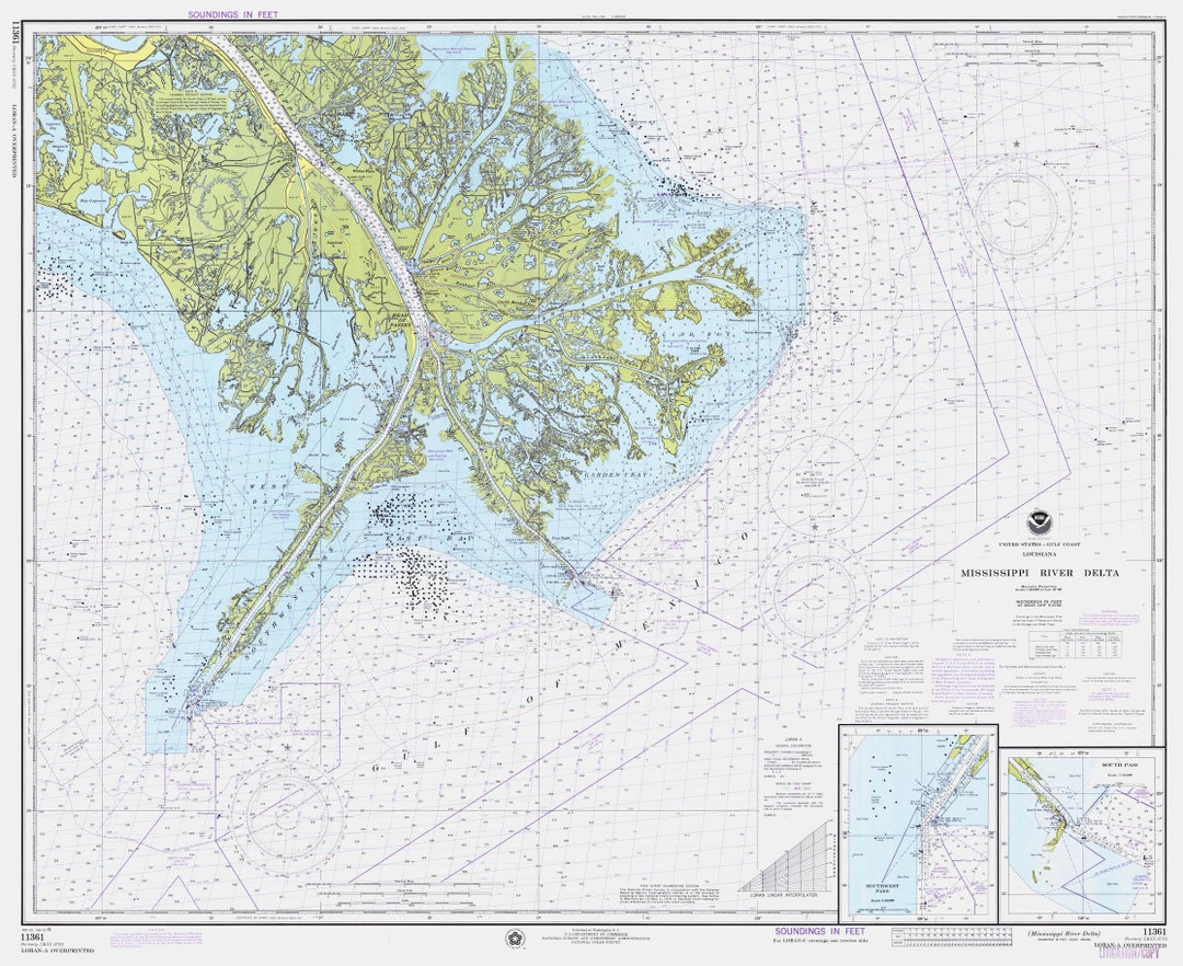 Mississippi River Delta Map 1976 - Nautical Chart Print - Etsy