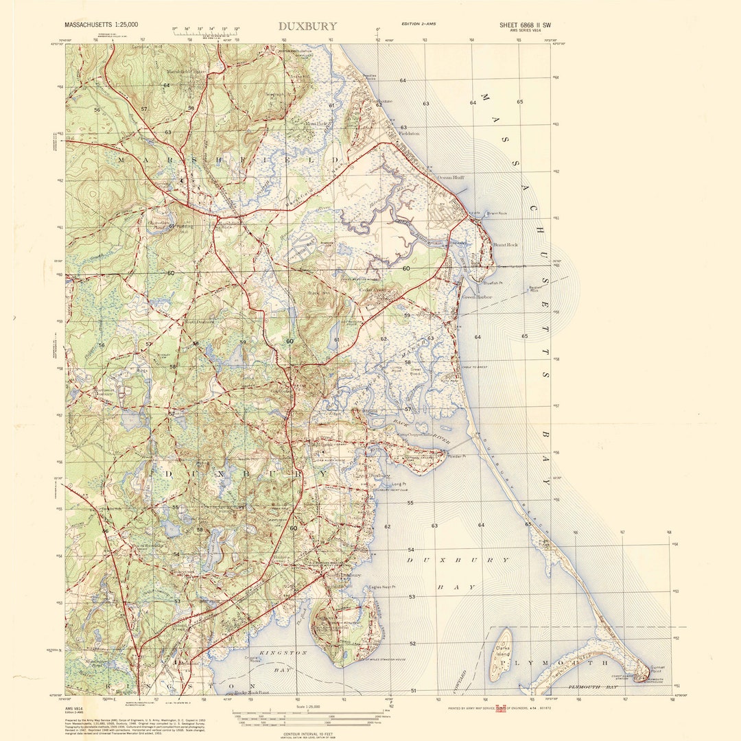 Duxbury Topographic Map 1953 - Nautical Chart Print - Etsy