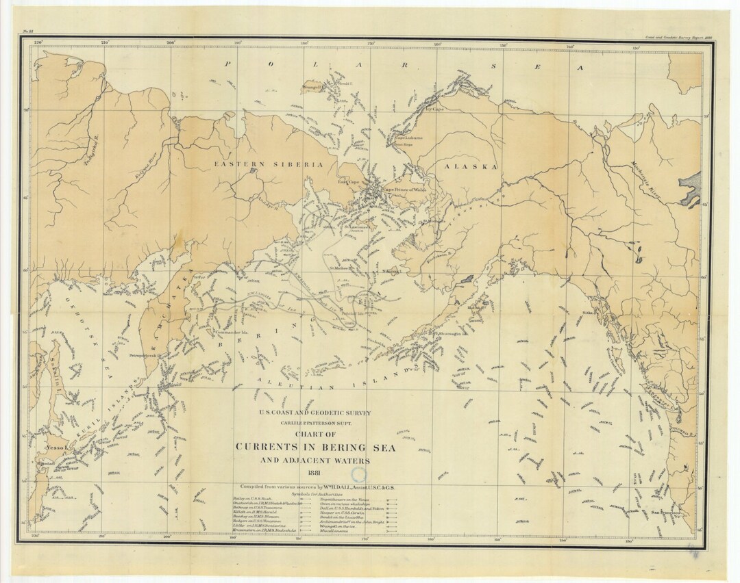 Bering Sea Map - Sea Currents - 1880 - Etsy
