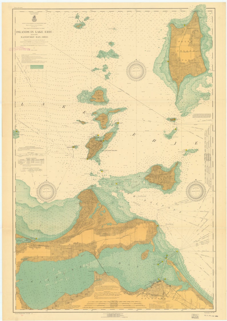 Lake Erie Islands & Sandusky Bay Map 1917 - Nautical Chart Print - Etsy