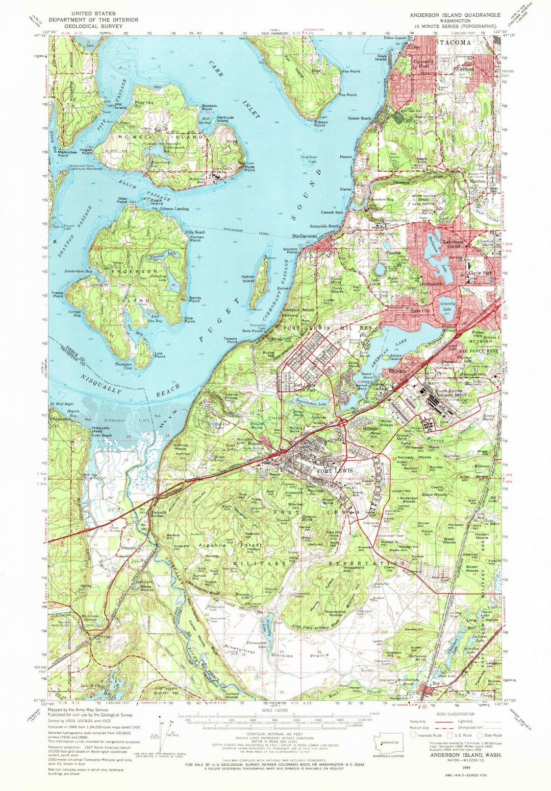 Anderson Island Topographic Map 1959 - Nautical Chart Print - Etsy