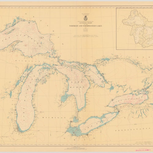 Old Lake Ontario Lighthouses Map 1898 Nautical Great Lakes - Etsy