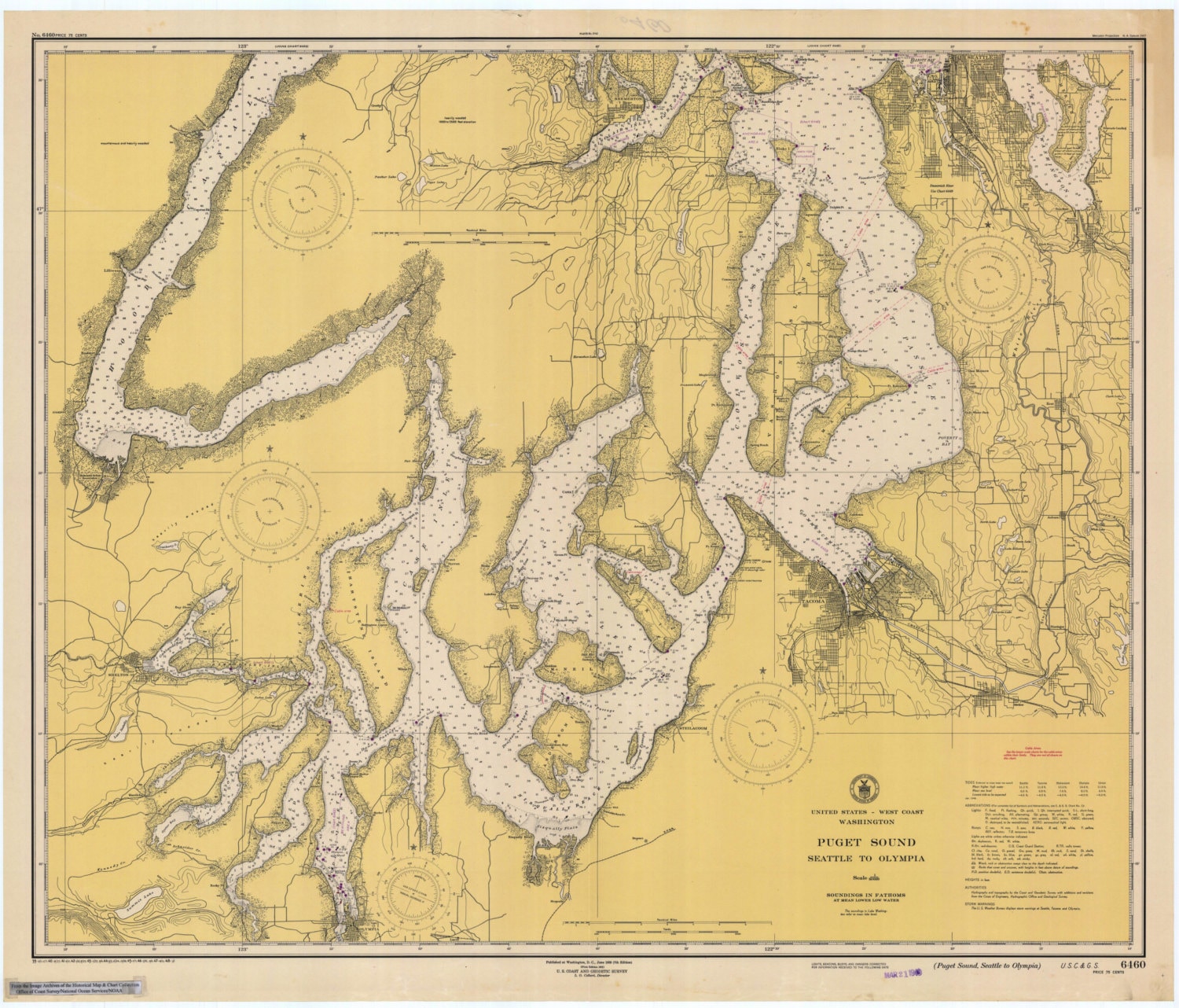 Puget Sound Map - Seattle to Olympia 1938 - Nautical Chart Print - Etsy