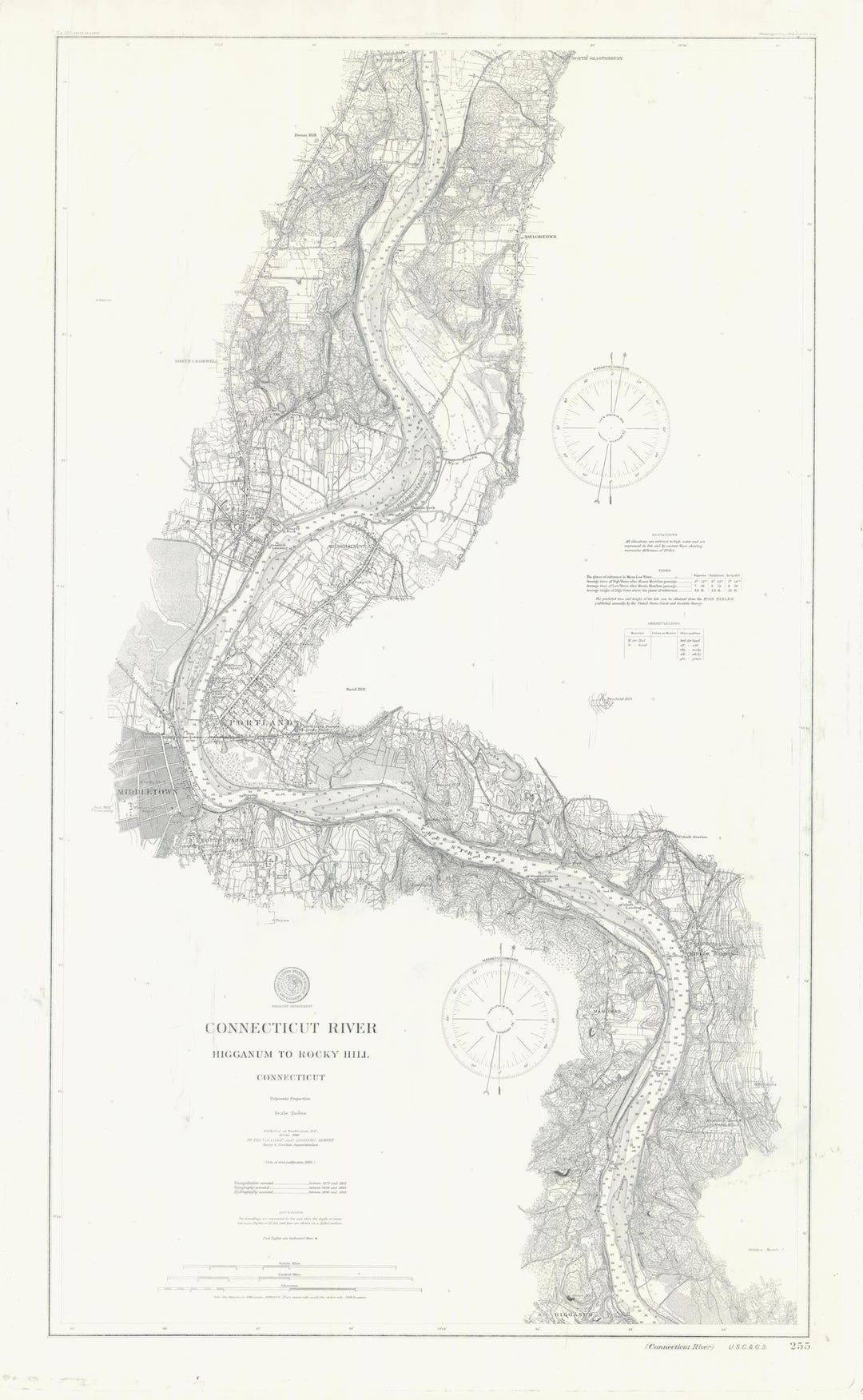 Connecticut River Map - Higganum to Rocky Hill - 1900 - Nautical Chart ...