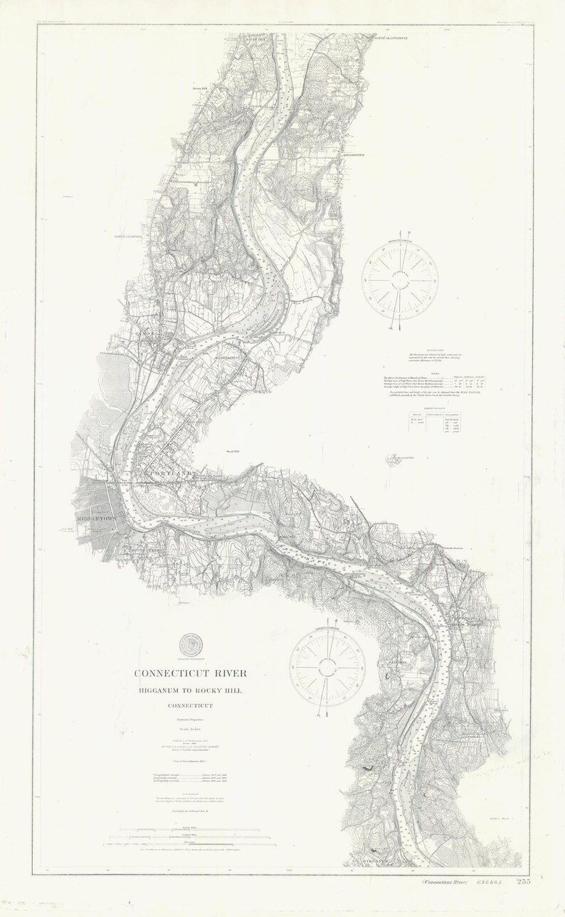 Connecticut River Map - Higganum to Rocky Hill - 1900 - Nautical Chart ...