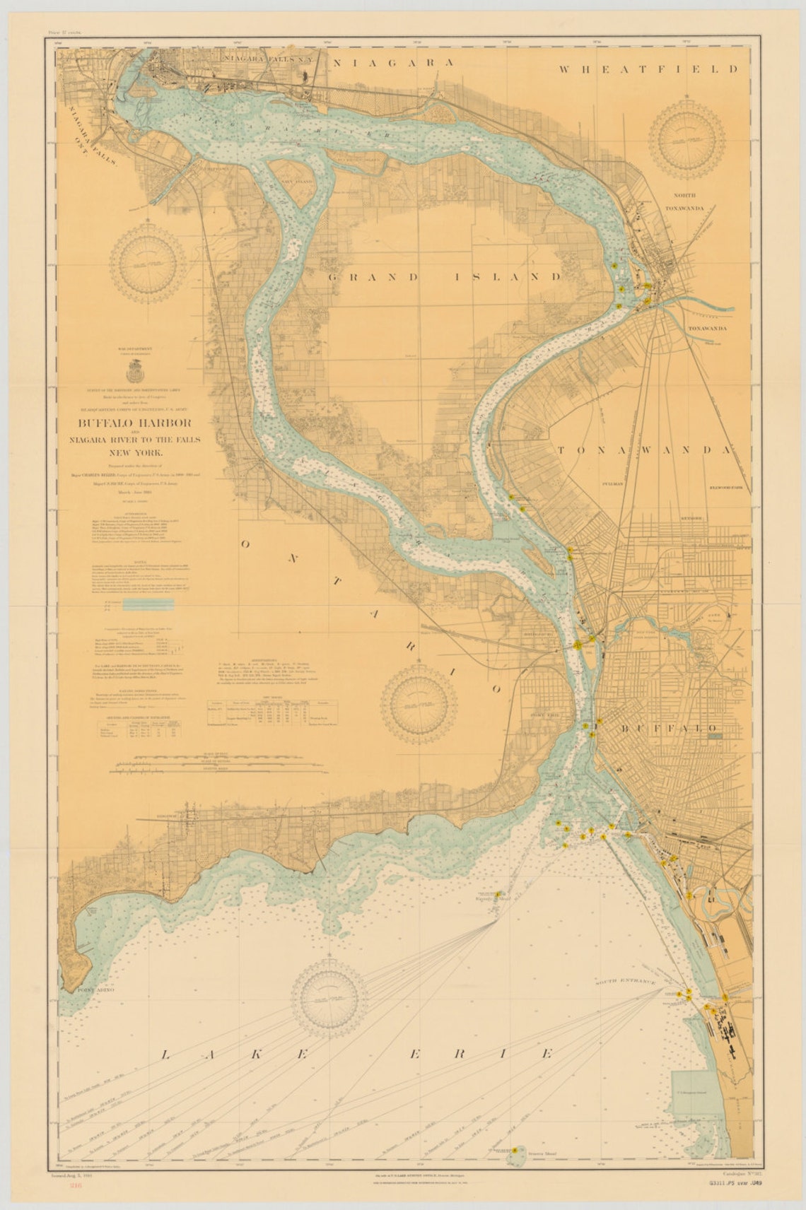 Buffalo Harbor and Niagara Falls Historical Map 1910 - Nautical Chart ...