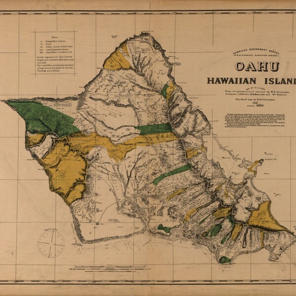 Map of Oahu - Etsy