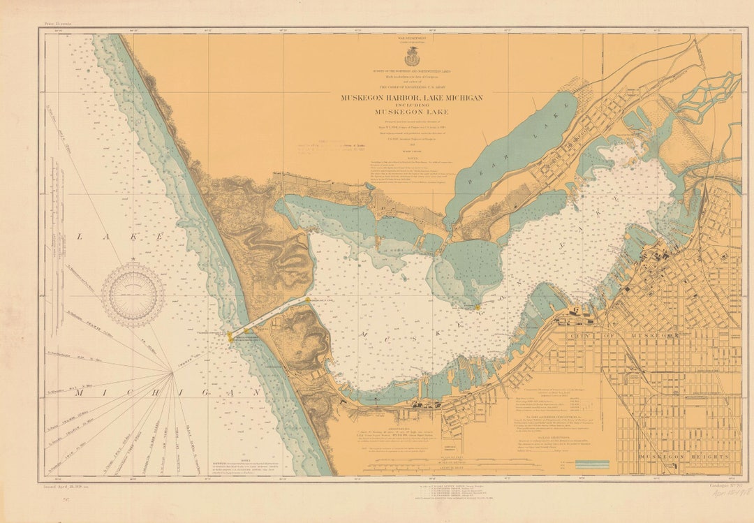 Muskegon Harbor Map 1918 - Nautical Chart Print - Etsy