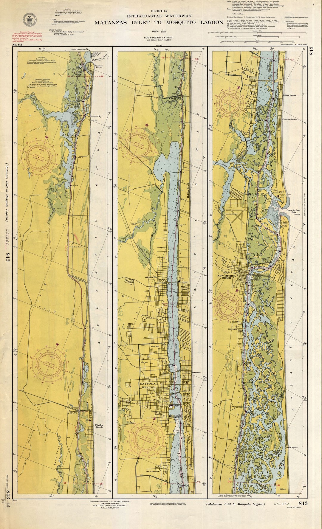 Matanzas Inlet to Mosquito Lagoon Map 1952 - Nautical Chart Print - Etsy