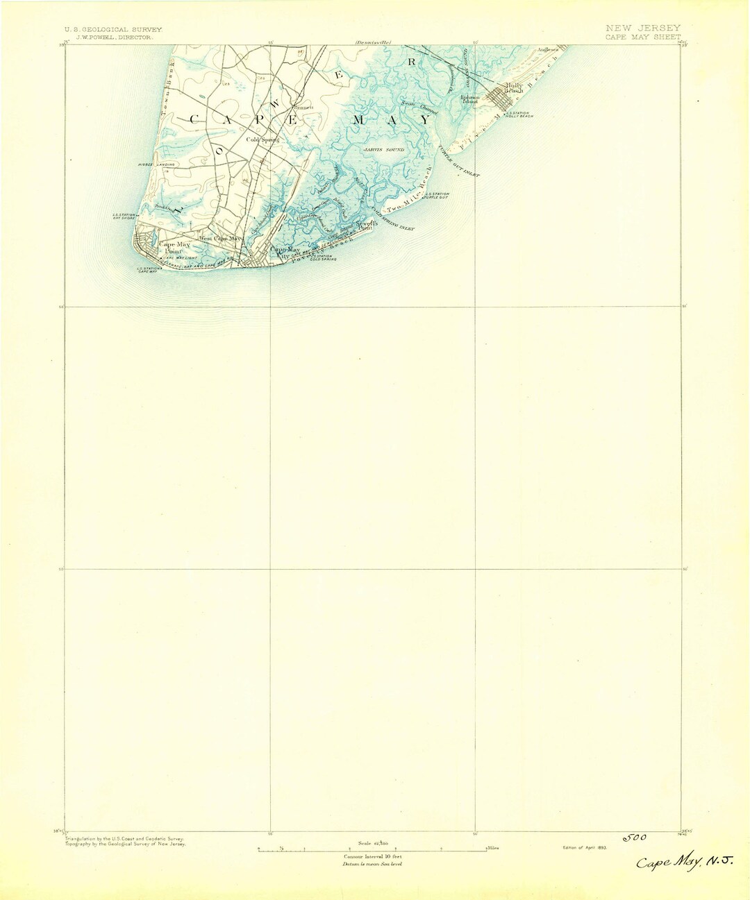 Cape May Topographic Map - 1893 - Nautical Chart Print - Etsy