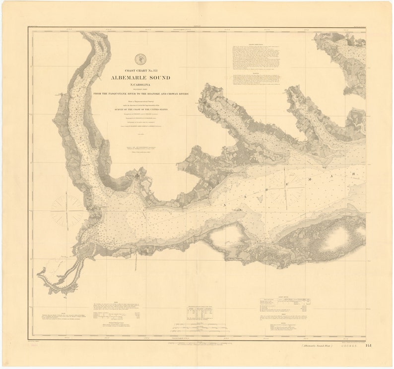 Albemarle Sound Historical Map 1877 - Nautical Chart Print - Etsy