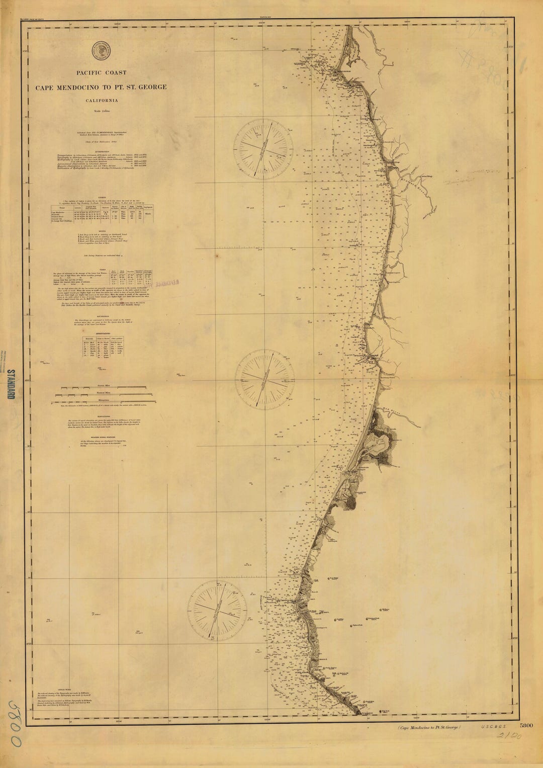 Cape Mendocino Map to Point St. George 1891 - Nautical Chart Print - Etsy