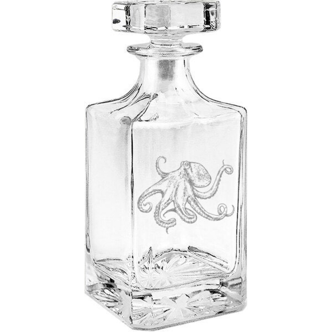 Octopus Engraved Whiskey Decanter 26oz Square Crystal Decanter With ...