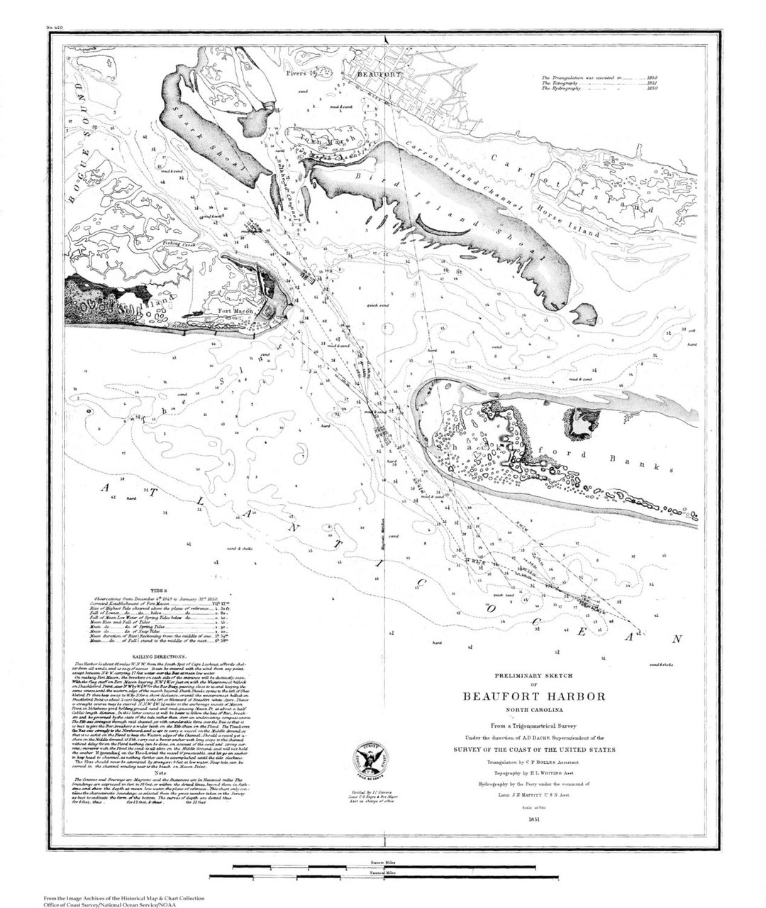 Beaufort Harbor Map - North Carolina Chart - 1851 - Nautical Chart ...