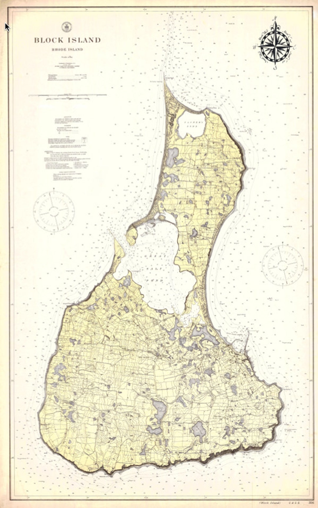 Block Island Map - 1914 - Nautical Chart Print - Etsy