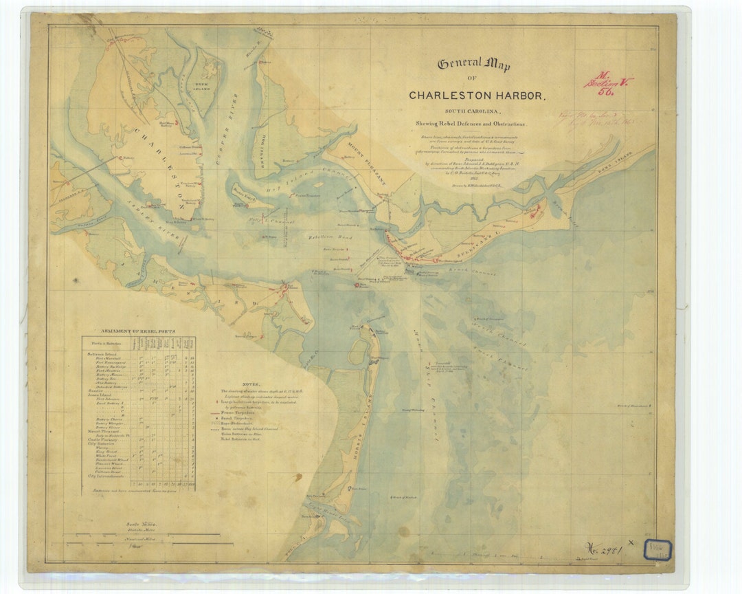 Charleston Harbor, General Map 1865 - Nautical Chart Print - Etsy
