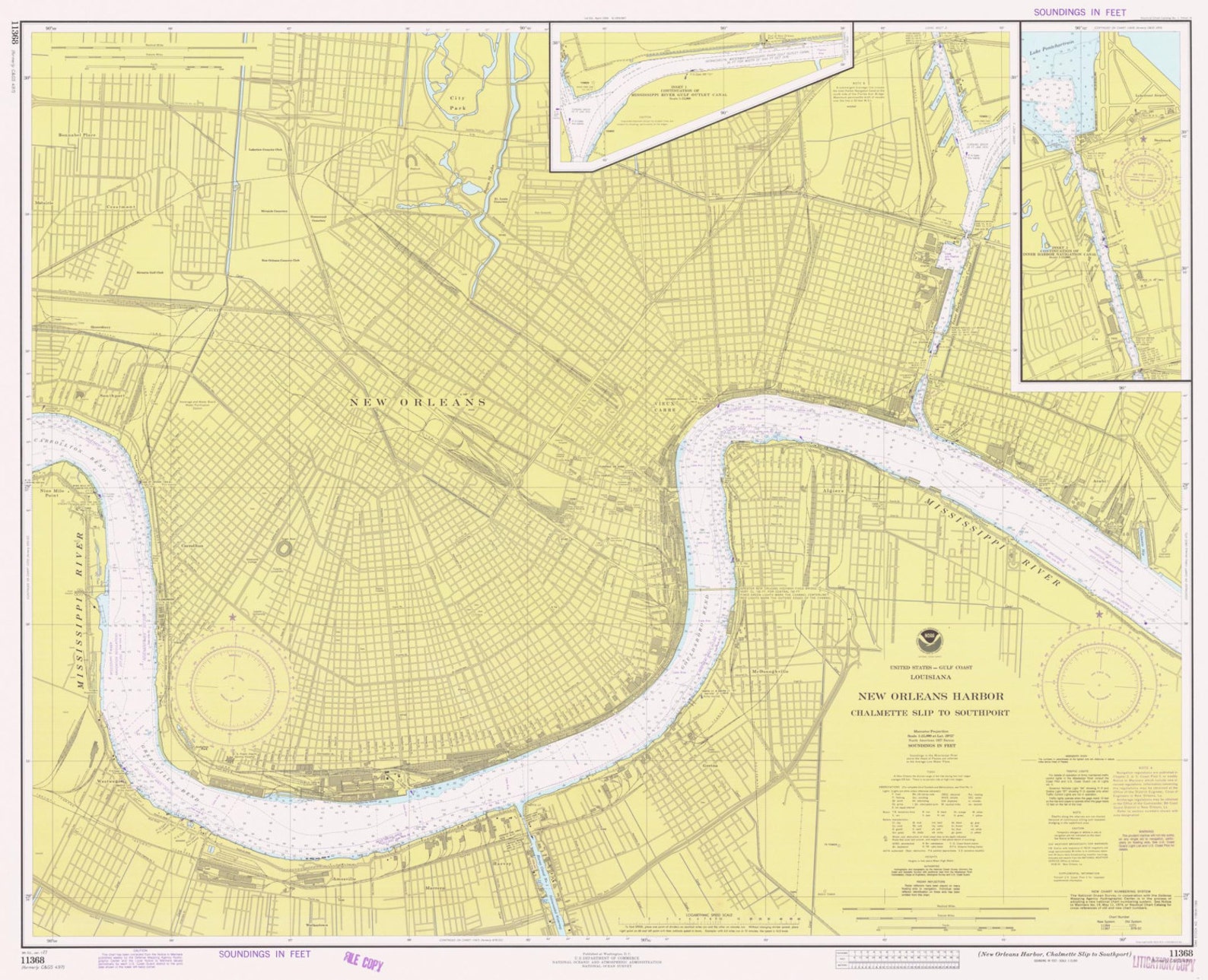 New Orleans Harbor Map - Louisiana Historical Chart 1977 - Nautical ...