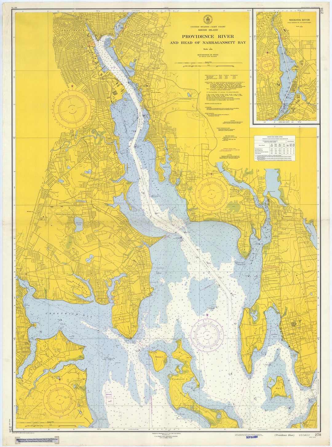 Providence River and Narragansett Bay Map - Nautical Chart Print - Etsy