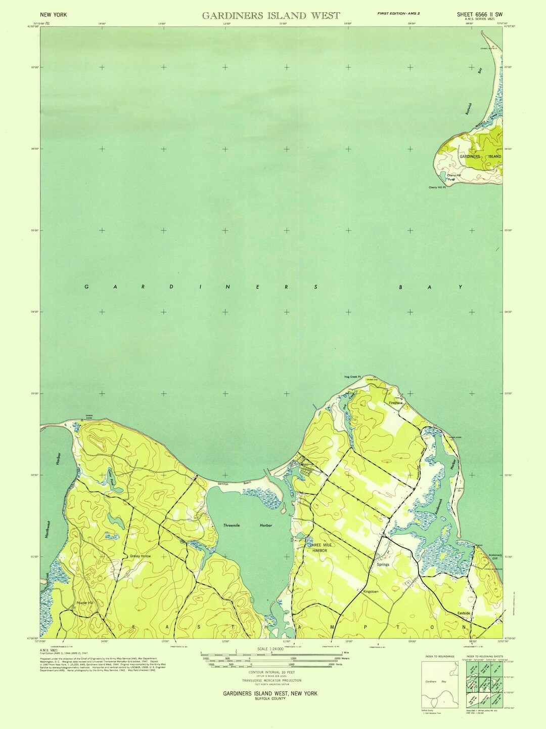 Gardiners Island (west) Map - 1944 - Etsy