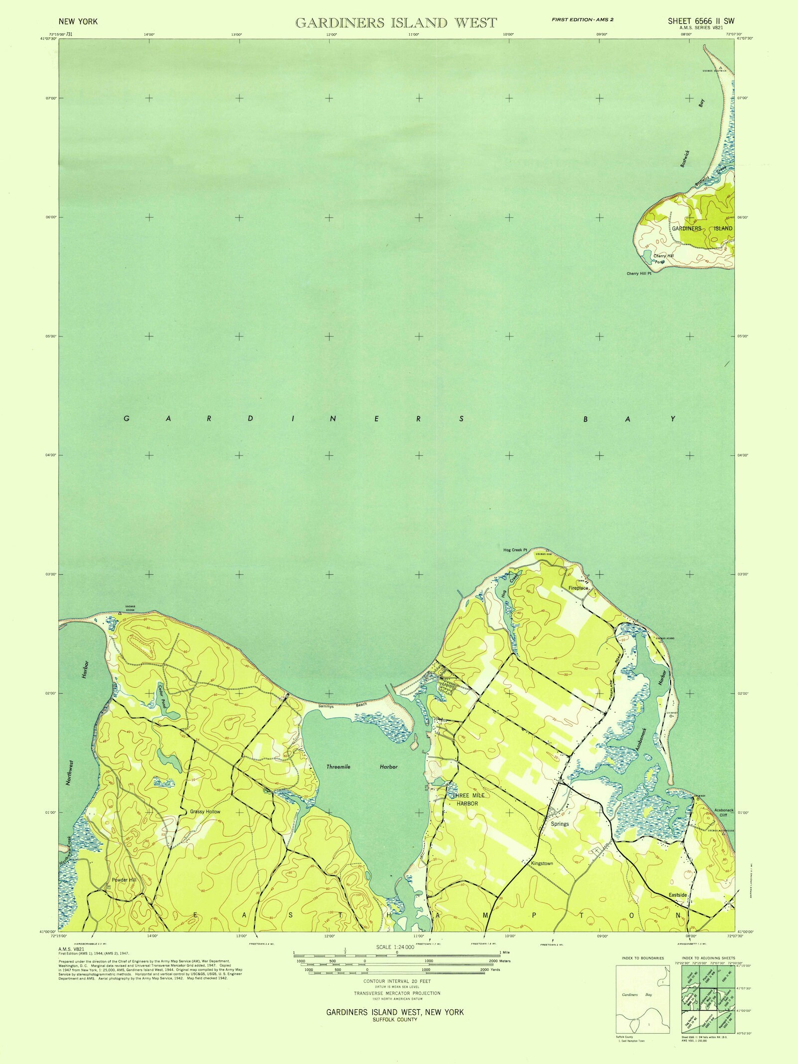 Gardiners Island (west) Map - 1944 - Etsy