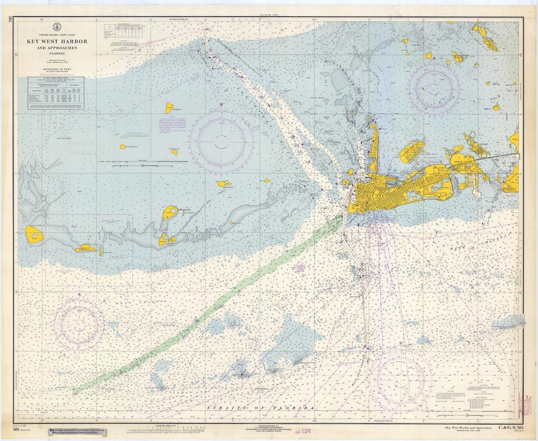 Key West Harbor and Approaches Map - 1967 - Nautical Chart Print - Etsy