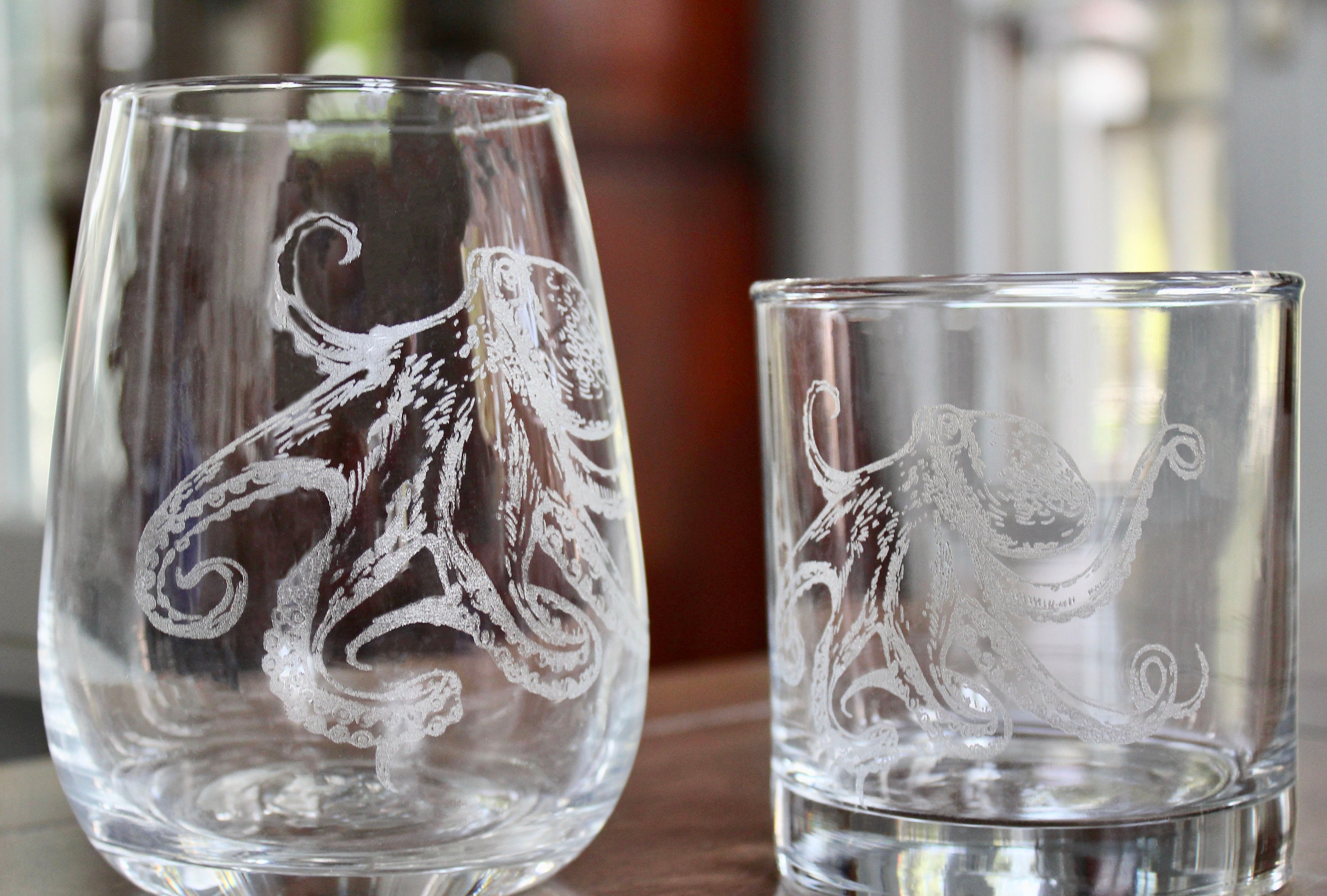 Octopus Etched Glass