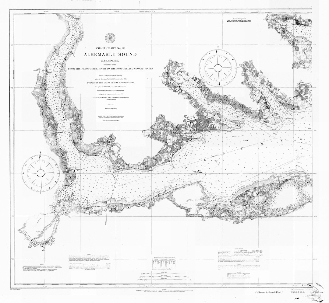 Albemarle Sound Map 1909 - Nautical Chart Print - Etsy