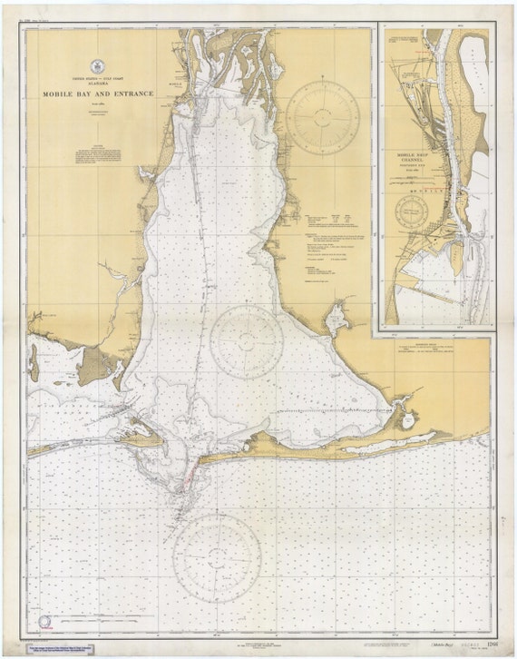 Mobile Bay Map Alabama 1933 Nautical Chart Print - Etsy