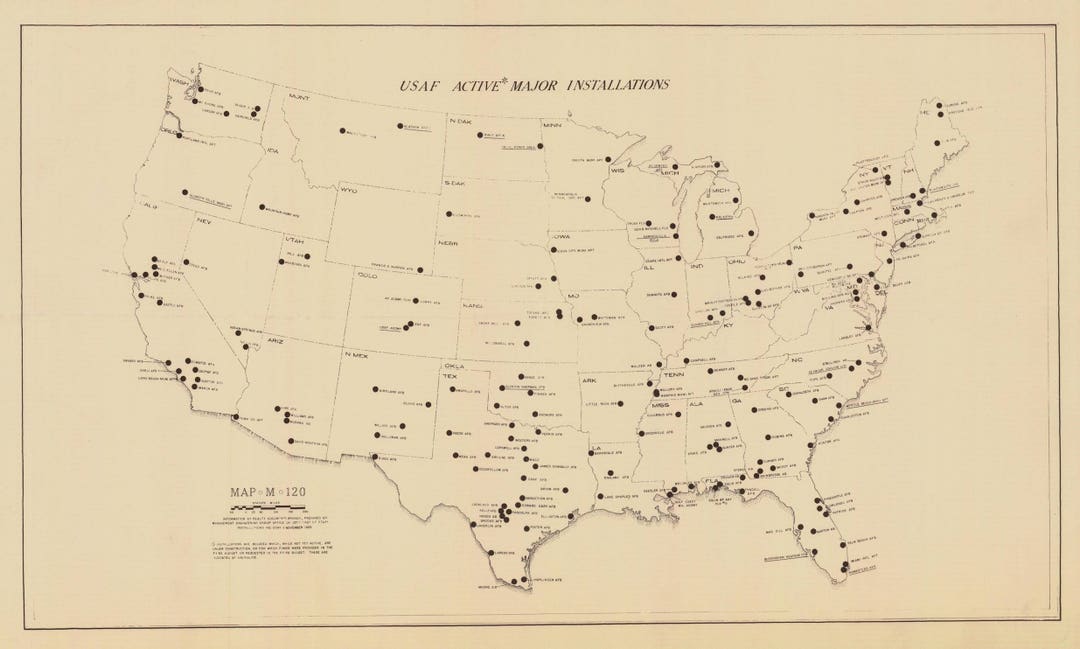 USAF Active Major Installations Map - 1955 - Etsy