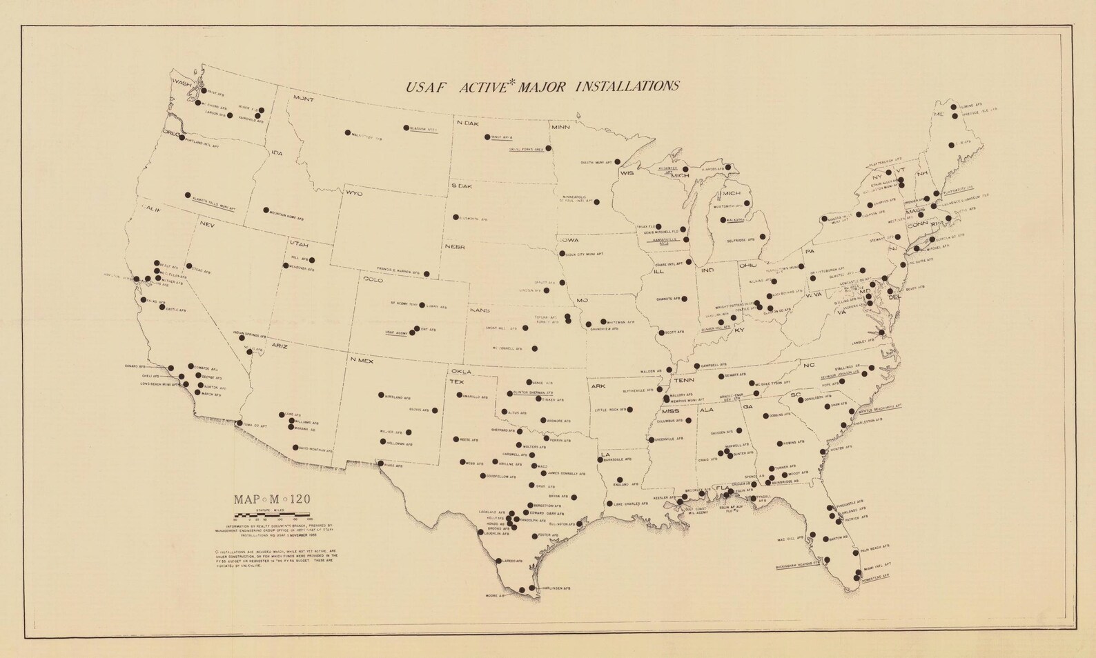 USAF Active Major Installations Map 1955 | Etsy