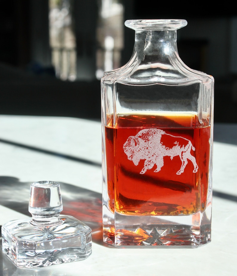 Bison Engraved Whiskey Decanter 26oz Square Crystal Decanter - Etsy