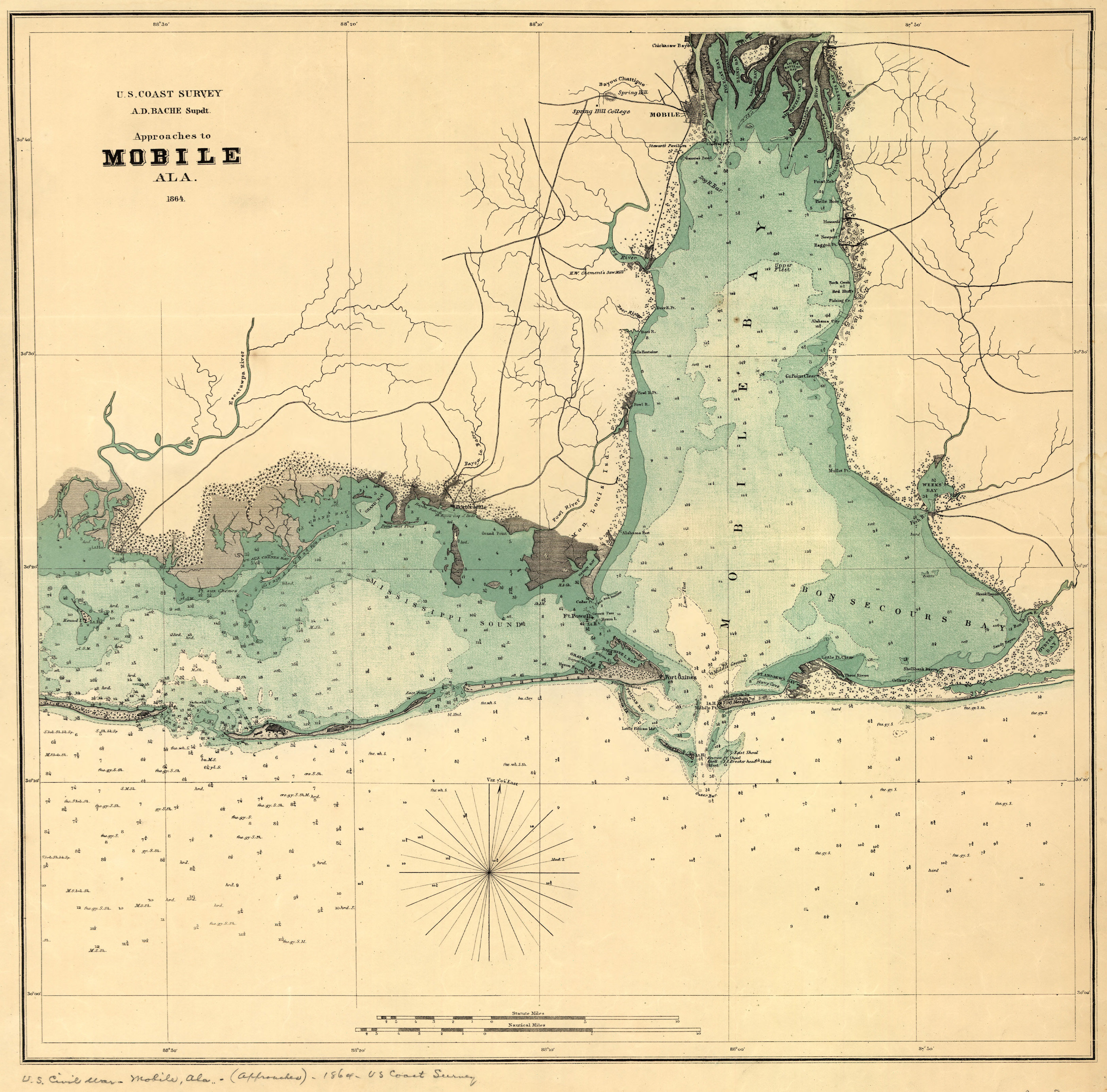 Mobile Bay Map 1864 square Nautical Chart Print - Etsy