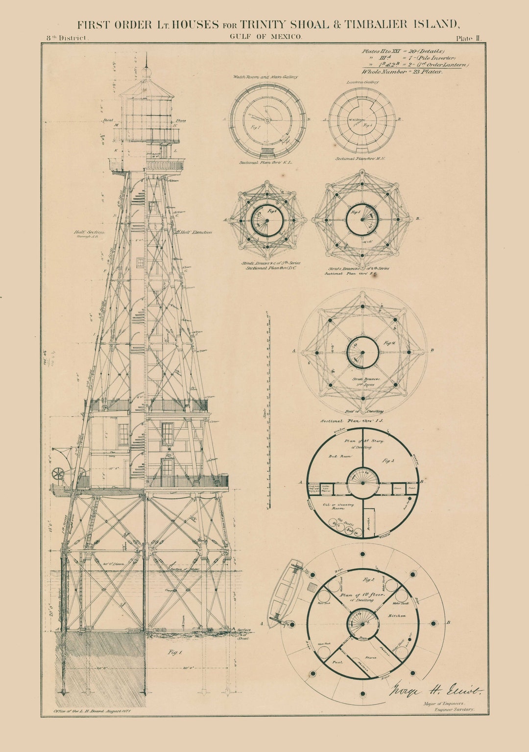 Timbalier Lighthouse (LA) Plans - 1871 - Etsy