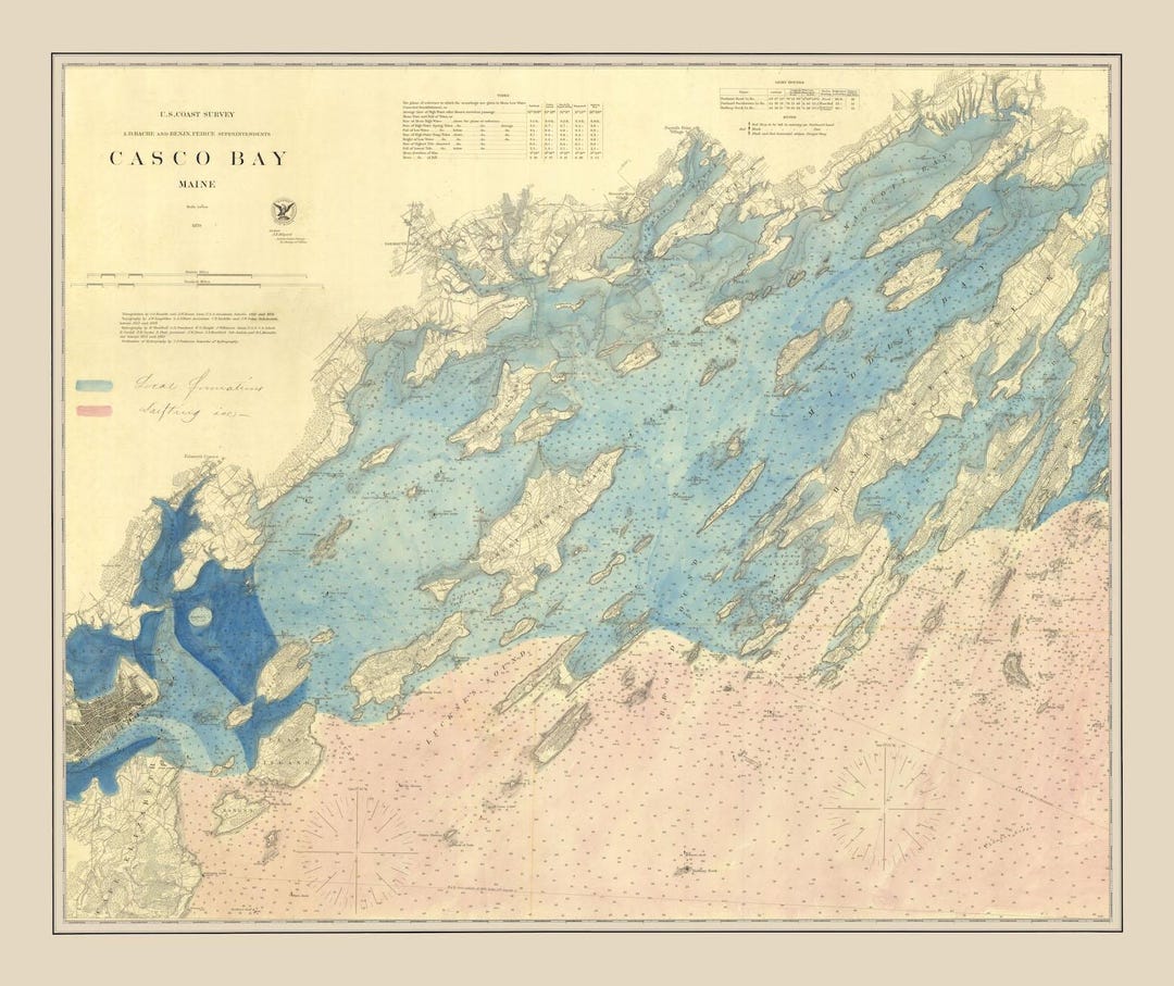 Casco Bay Map - 1870 - Nautical Chart Sherpa Blanket - Etsy