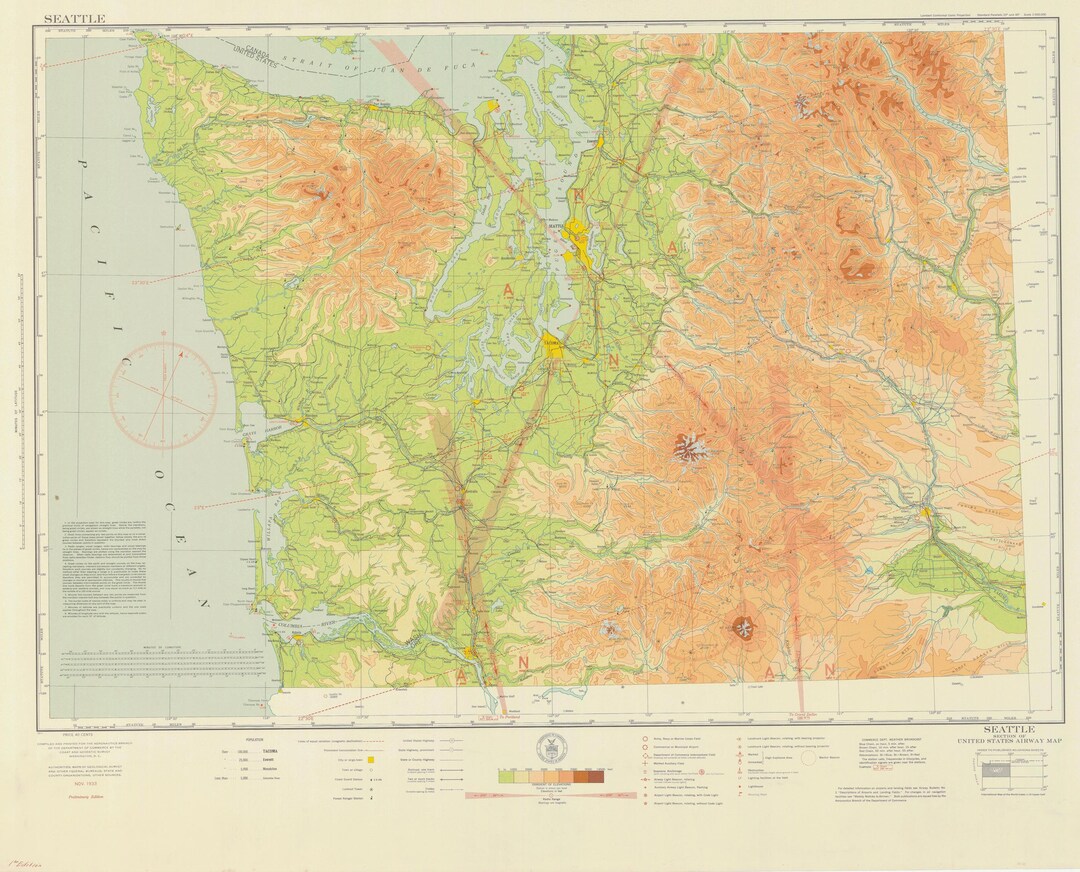 Seattle Topographical Map 1933 - Nautical Chart Print - Etsy