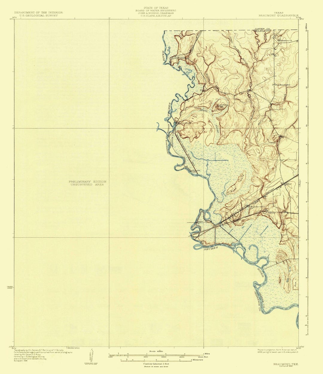 Beaumont, Texas Topographic Map 1932 - Nautical Chart Print - Etsy