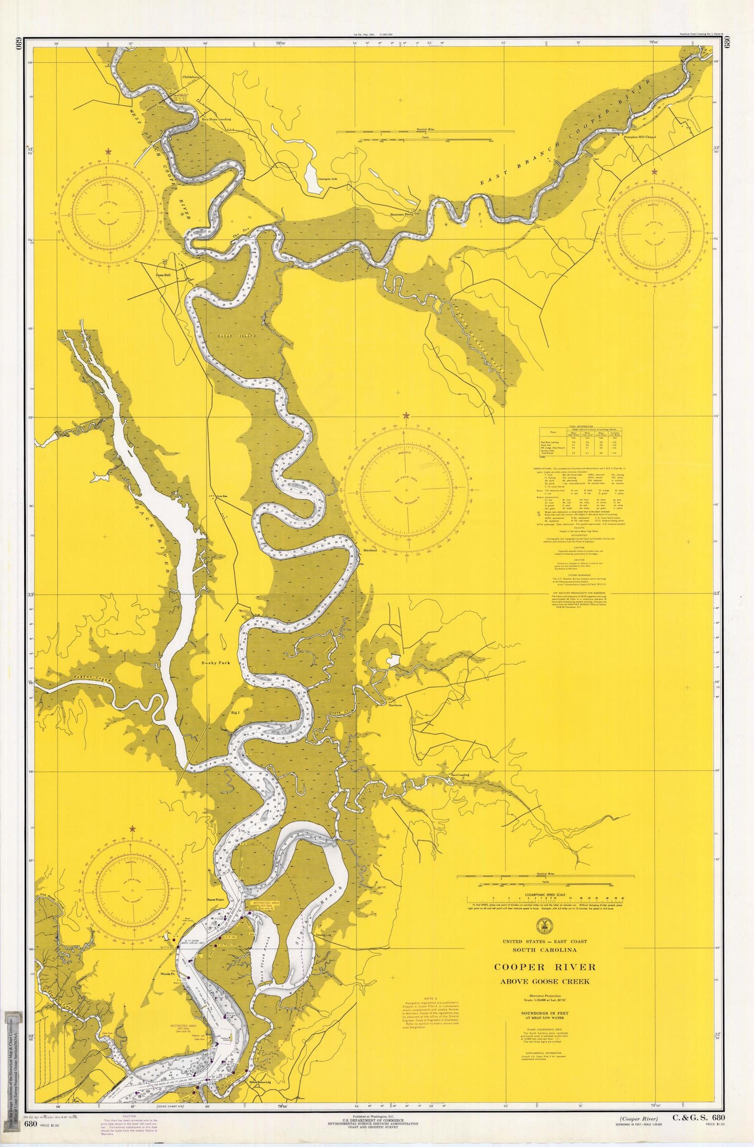 Cooper River Map South Carolina Historical Chart 1970 Nautical Chart ...
