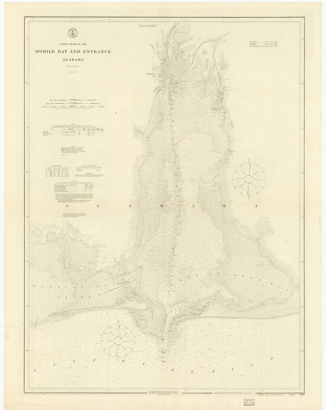 Mobile Bay Map - Alabama 1917 - Nautical Chart Print - Etsy