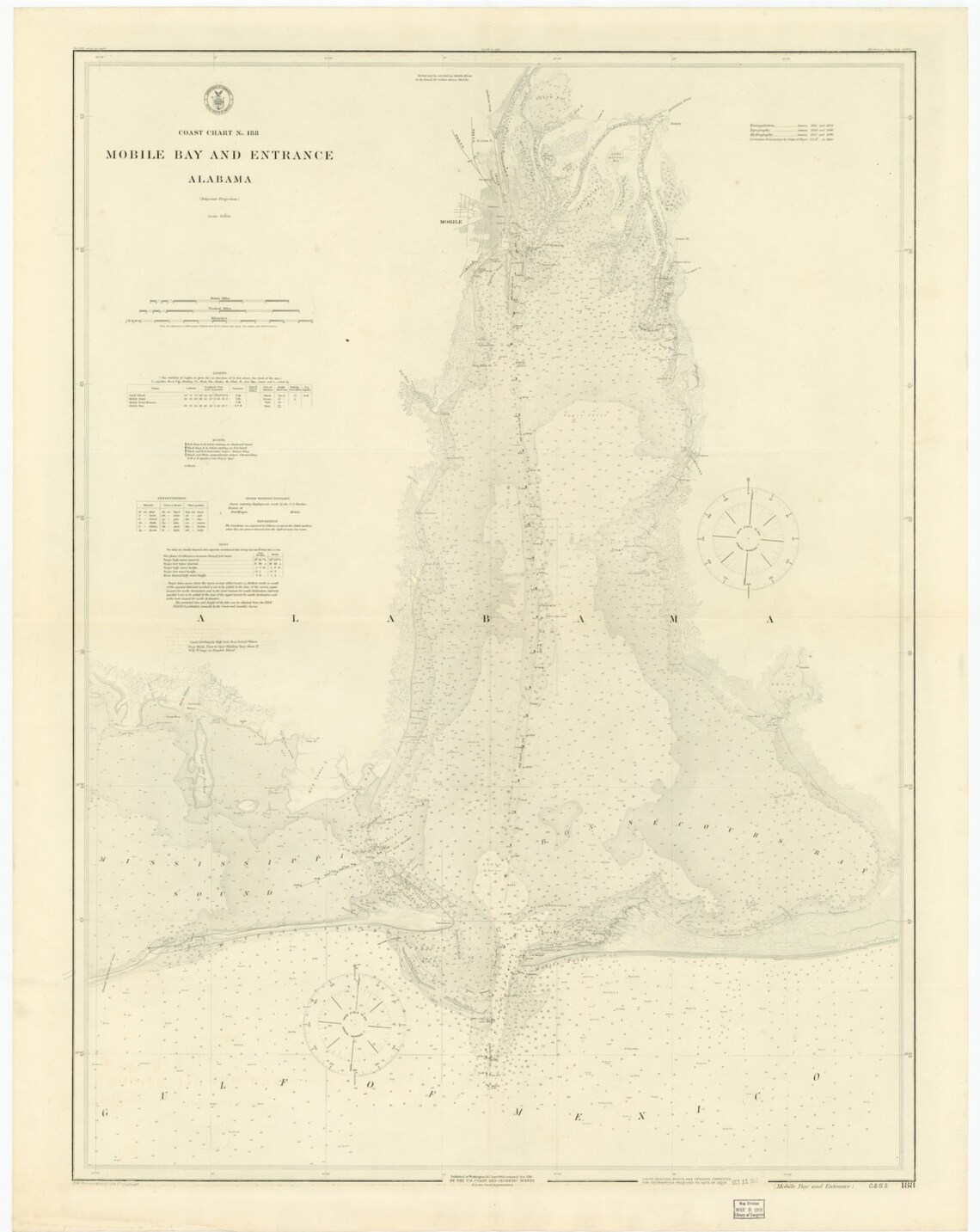 Mobile Bay Map Alabama 1917 Nautical Chart Print - Etsy