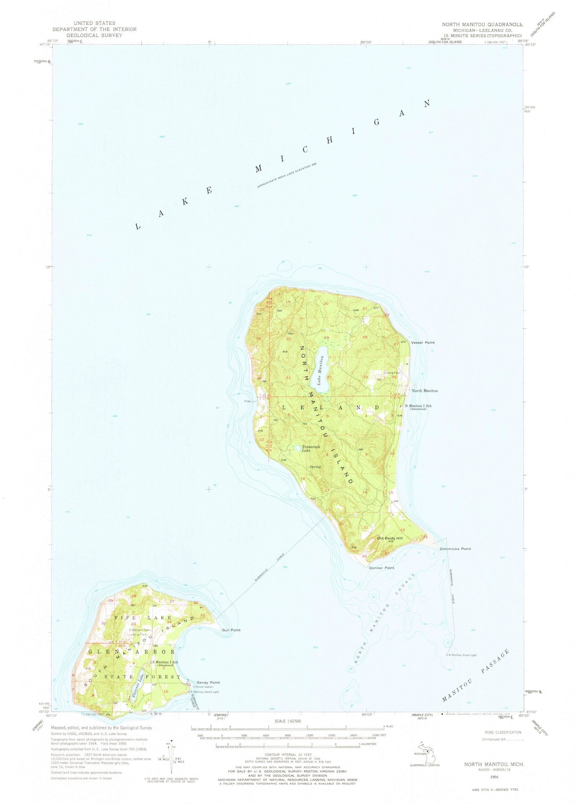 North Manitou Island Topographic Map 1956 | Etsy