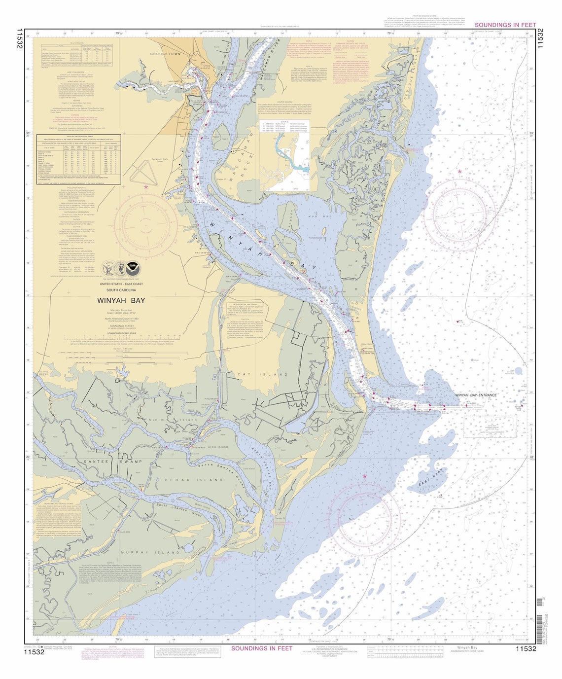 Winyah Bay Map - South Carolina Chart 2012 - Nautical Chart Print - Etsy