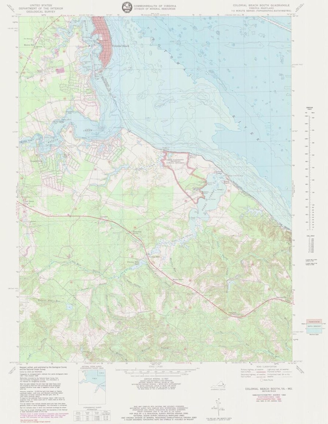 Colonial Beach South Map - 1980 - Nautical Chart Print - Etsy