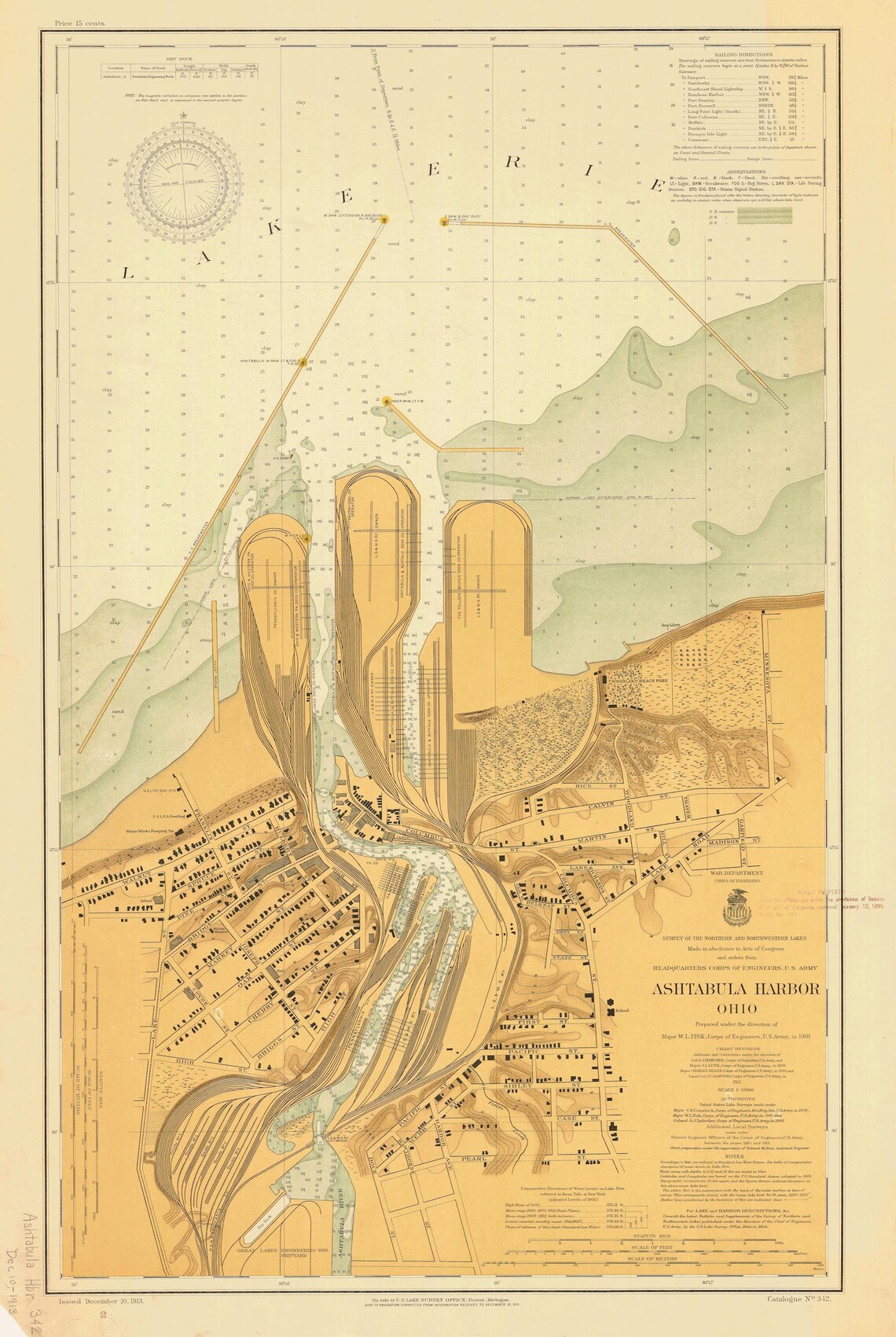 Ashtabula Harbor Map 1913 - Nautical Chart Print - Etsy