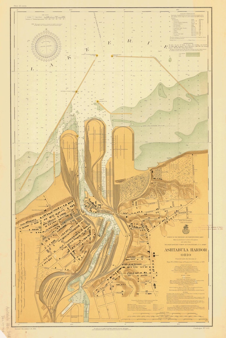 Ashtabula Harbor Map 1913 - Nautical Chart Print - Etsy